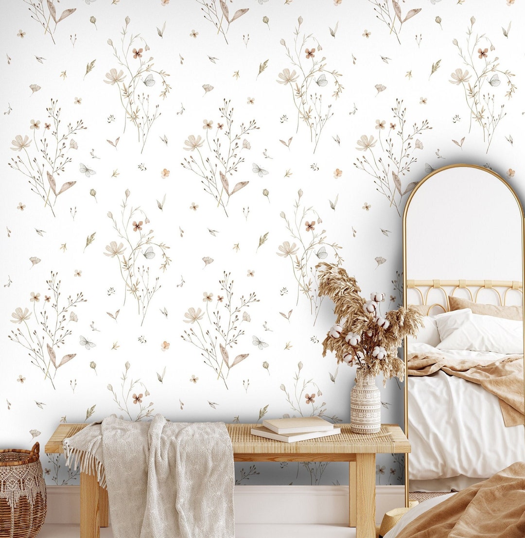 Fall Boho Wallpaper Peel and Stick Floral Nursery Room - Etsy