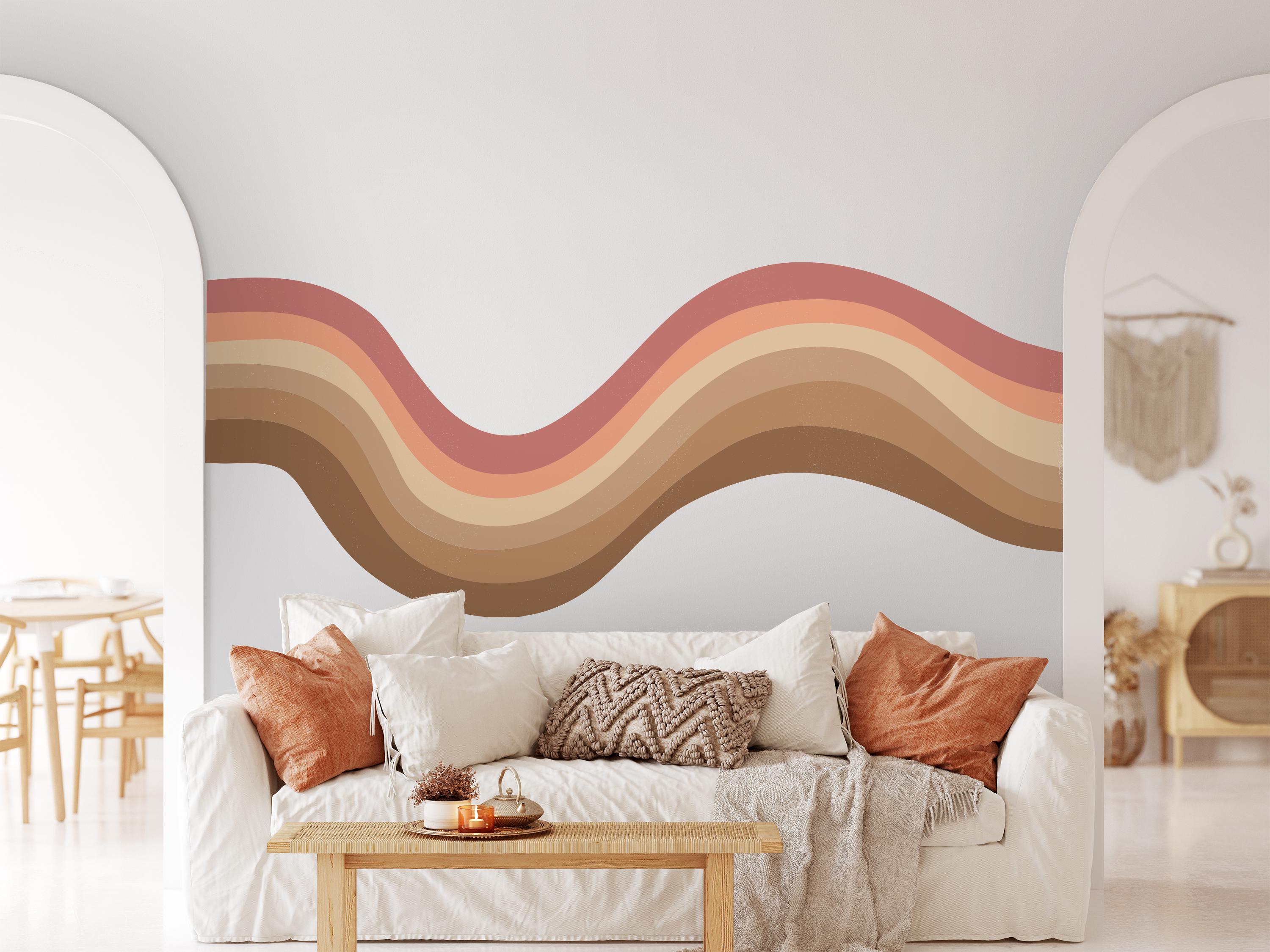 Wavy Retro Stripe Wall Decal, Retro Waves Wall Decal, Office Room ...