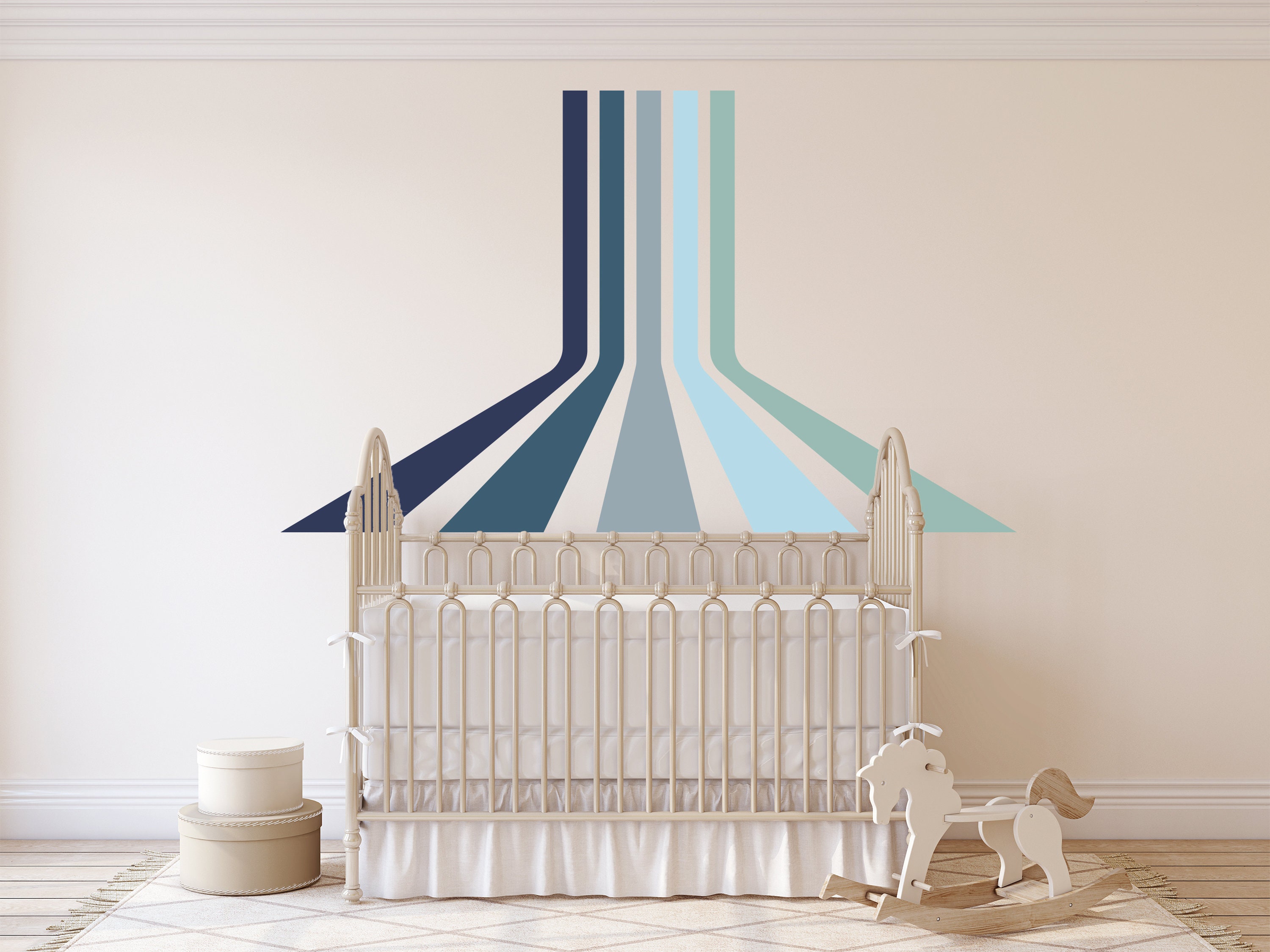 Rainbow Retro Stripe Rainbow Wall Decal, Nursery Room Wall Decor, Retro ...