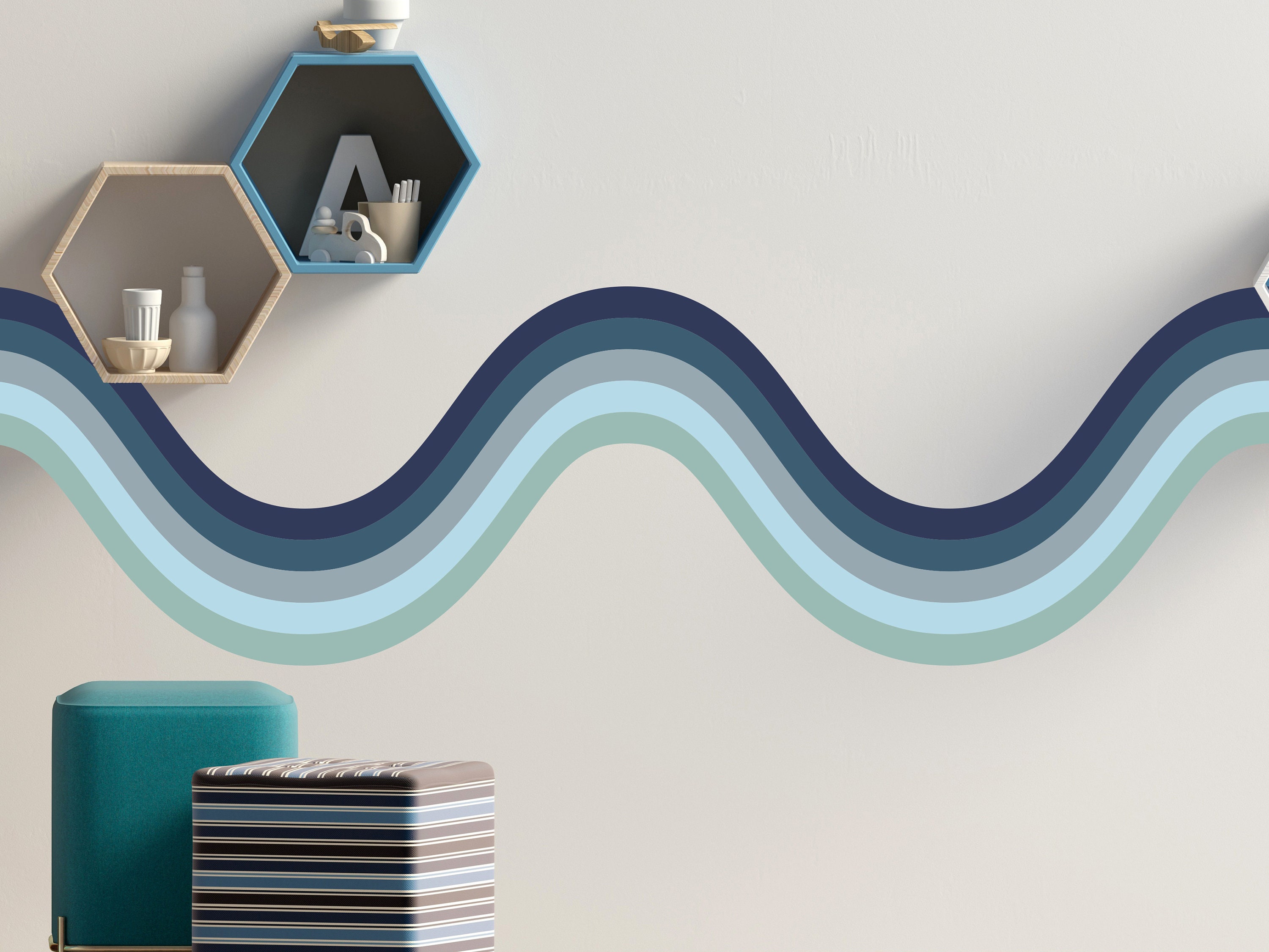 Wavy Retro Stripe Rainbow Wall Decal, Nursery Room Wall Decor, Retro ...