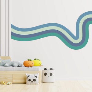 Wavy Retro Stripe Rainbow Wall Decal, Nursery Room Wall Decor, Retro ...
