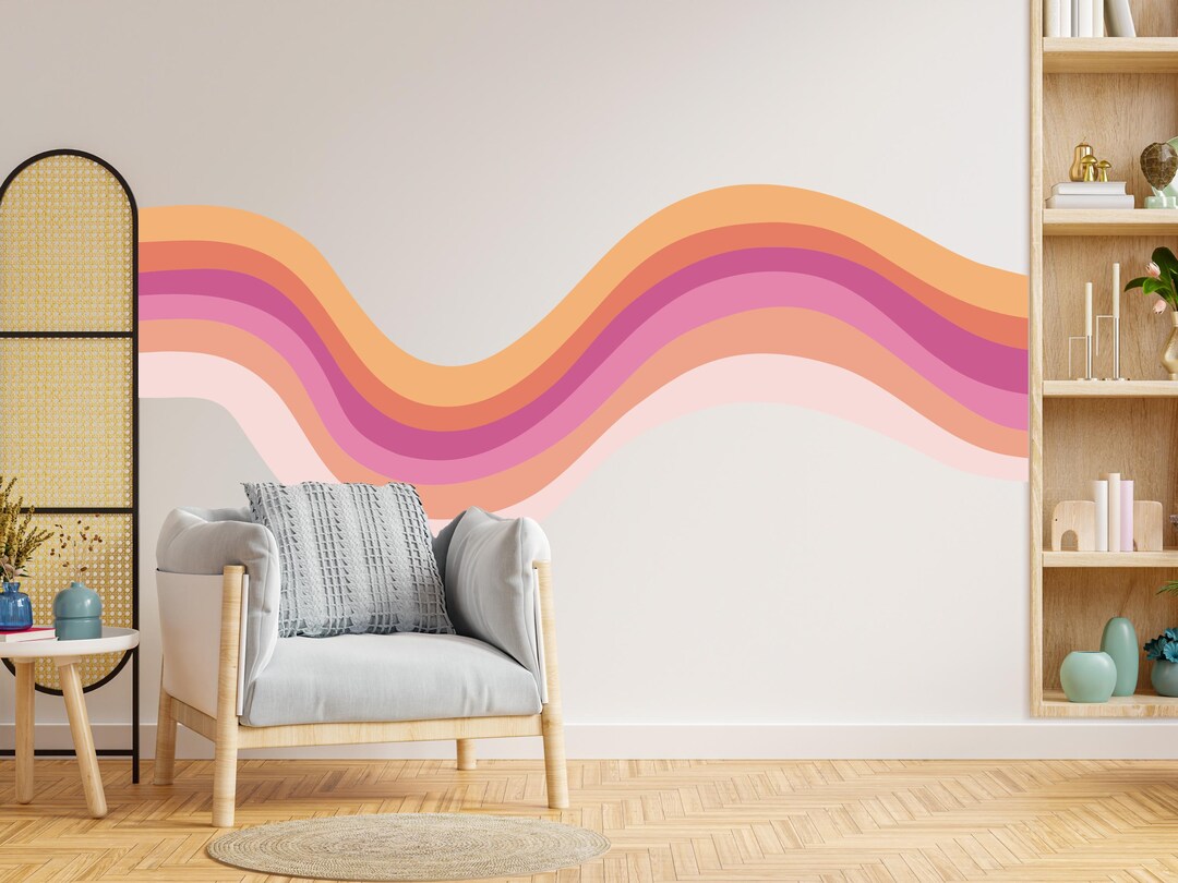 Wavy Retro Stripe Wall Decal, Retro Waves Wall Decal, Office Room ...