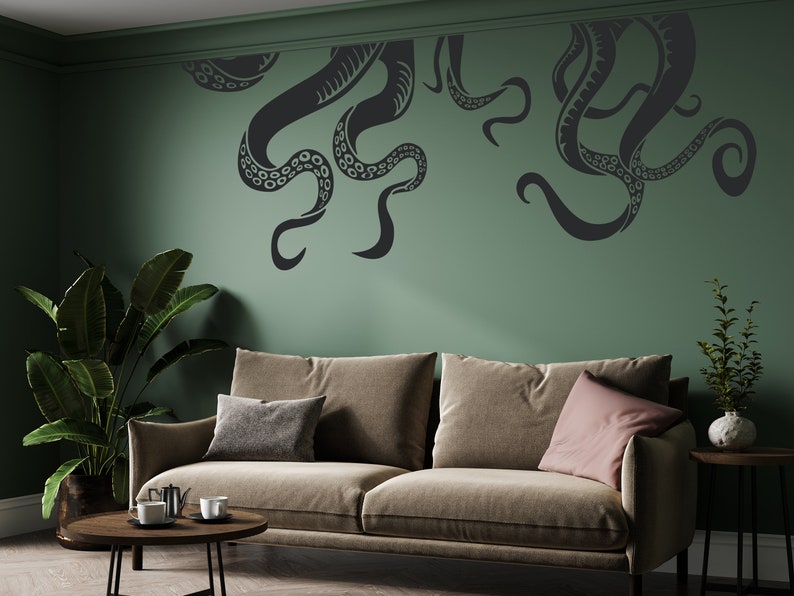 Octopus Removable Wall Decal, Kraken Wall Mural Ocean Monster Climbing ...