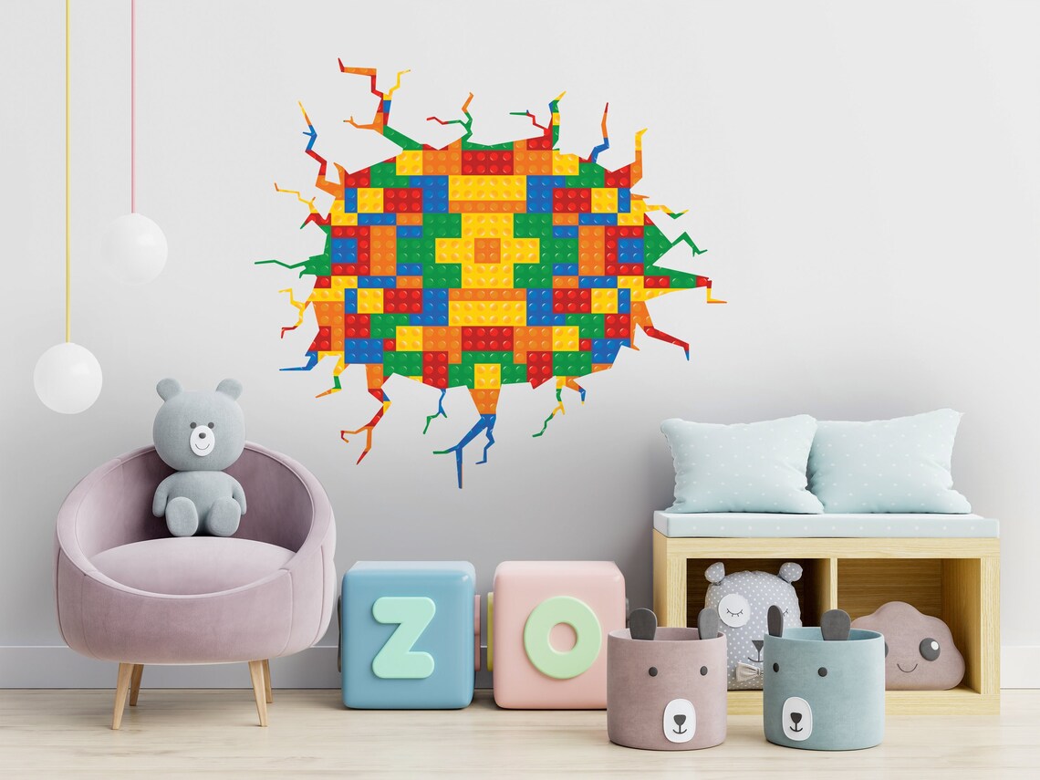 Building Blocks Wall Decal Fabric Mural Crack in the Wall - Etsy