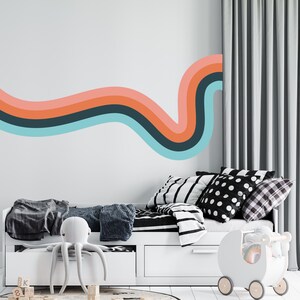 Wavy Retro Stripe Rainbow Wall Decal, Nursery Room Wall Decor, Retro ...