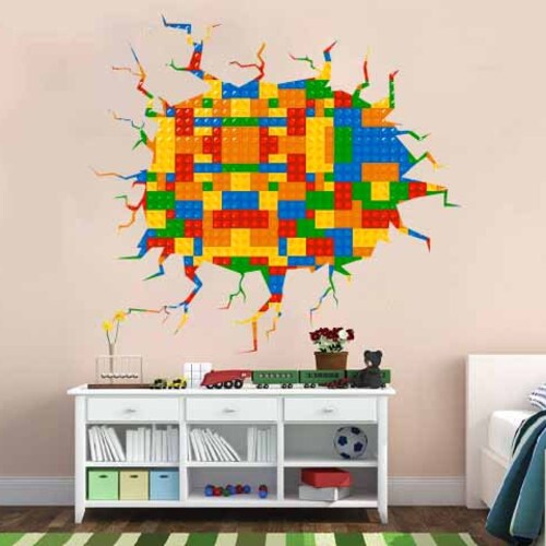 Building Blocks Wall Decal Fabric Mural Kids Crack in the | Etsy
