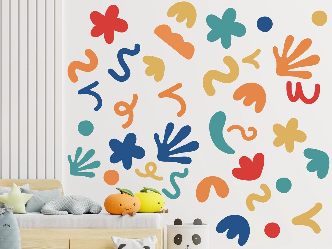 Abstract Shapes Wall Decals, Bright Pattern Colorful Stickers, Abstract ...