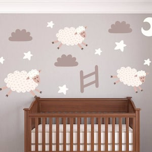 Lamb Over the Moon Wall Decal, Sheep Jumping Over Moon, Clouds Decal ...