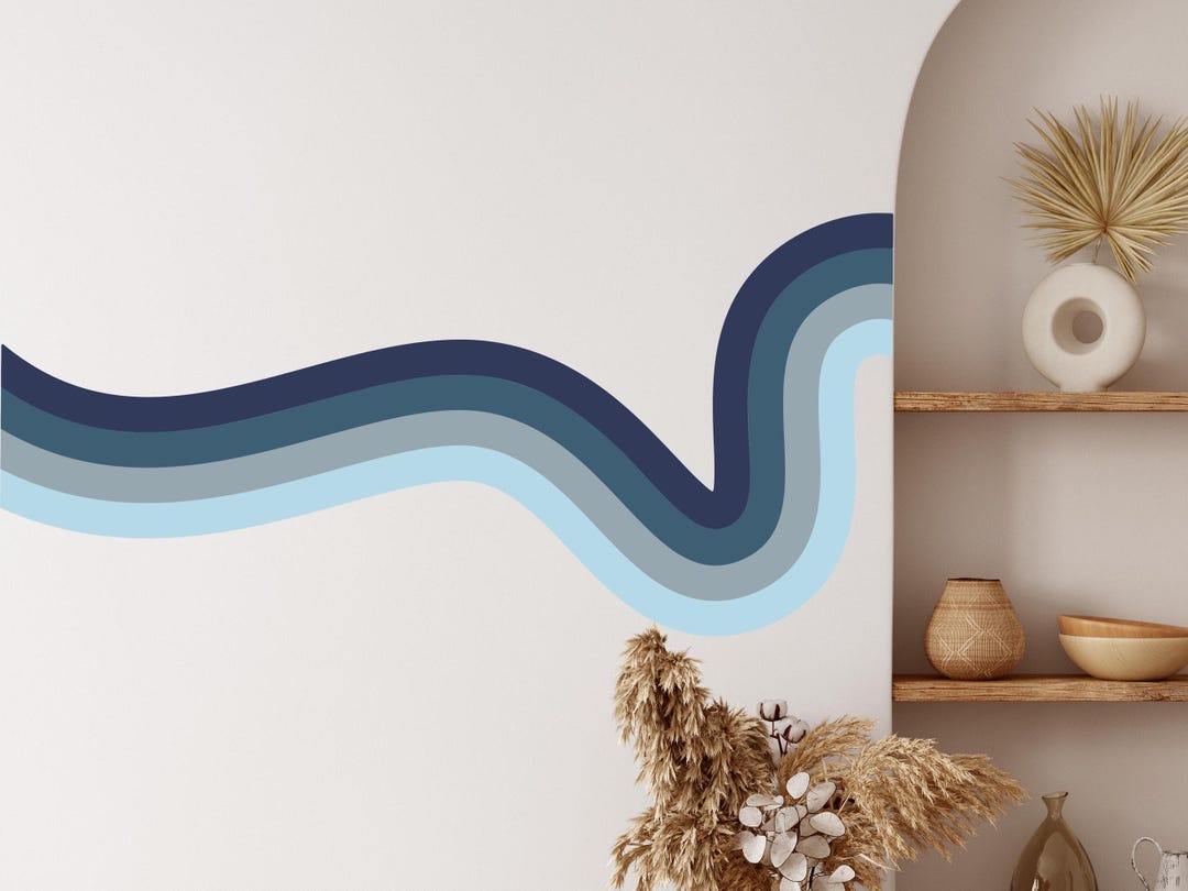 Wavy Retro Stripe Rainbow Wall Decal, Nursery Room Wall Decor, Retro ...