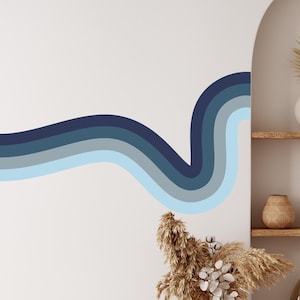 Wavy Retro Stripe Rainbow Wall Decal, Nursery Room Wall Decor, Retro ...