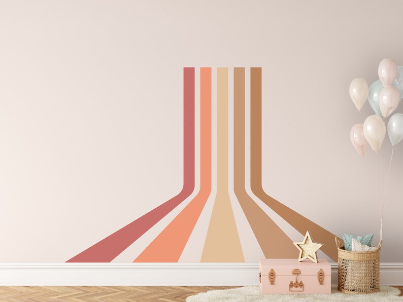Rainbow Retro Stripe Rainbow Wall Decal, Nursery Room Wall Decor, Retro ...