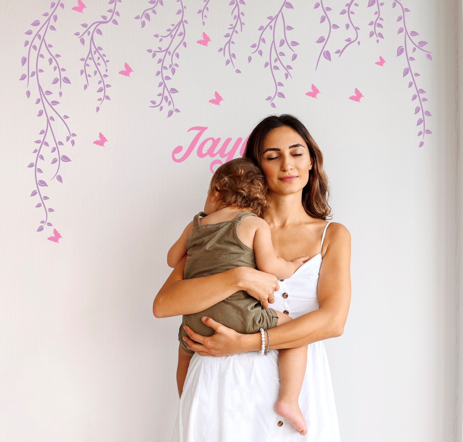 Vine Wall Decal, Custom Name, Girls Personalized Mural, Hanging Vines ...
