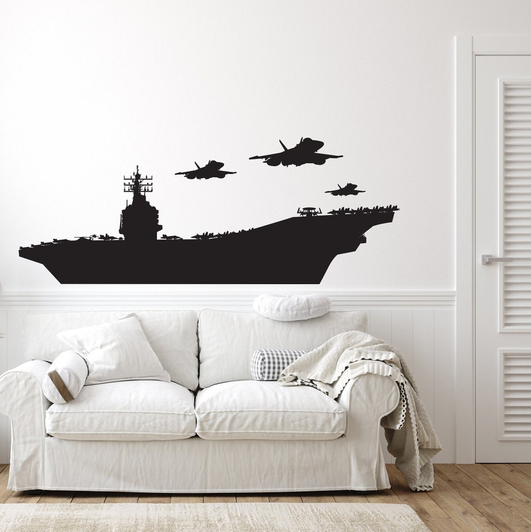 US Navy Wall Decal, Aircraft Carrier Decal, American Fighter Jets, Military Ship, Navy Wall ...