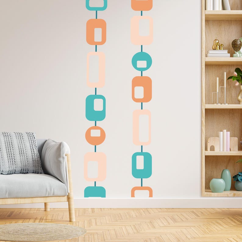 Mid-century 70s Retro Wall Decal, Peel and Stick Minimalist Shapes ...