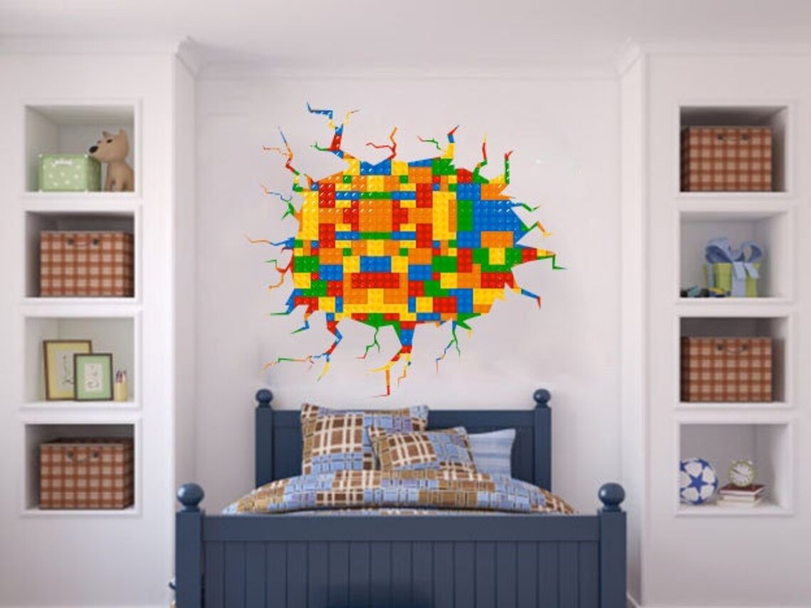 Building Blocks Wall Decal Fabric Mural Crack in the Wall - Etsy