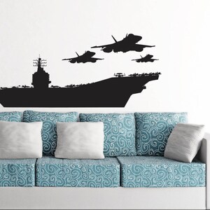 US Navy Wall Decal, Aircraft Carrier Decal, American Fighter Jets, Military Ship, Navy Wall ...