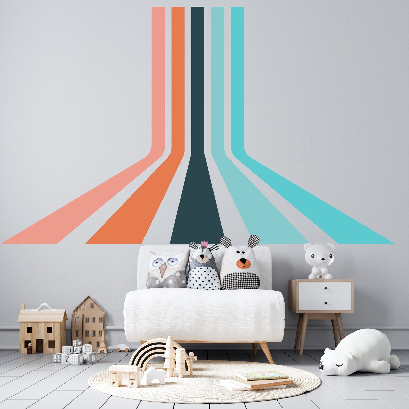 Rainbow Retro Stripe Rainbow Wall Decal, Nursery Room Wall Decor, Retro ...