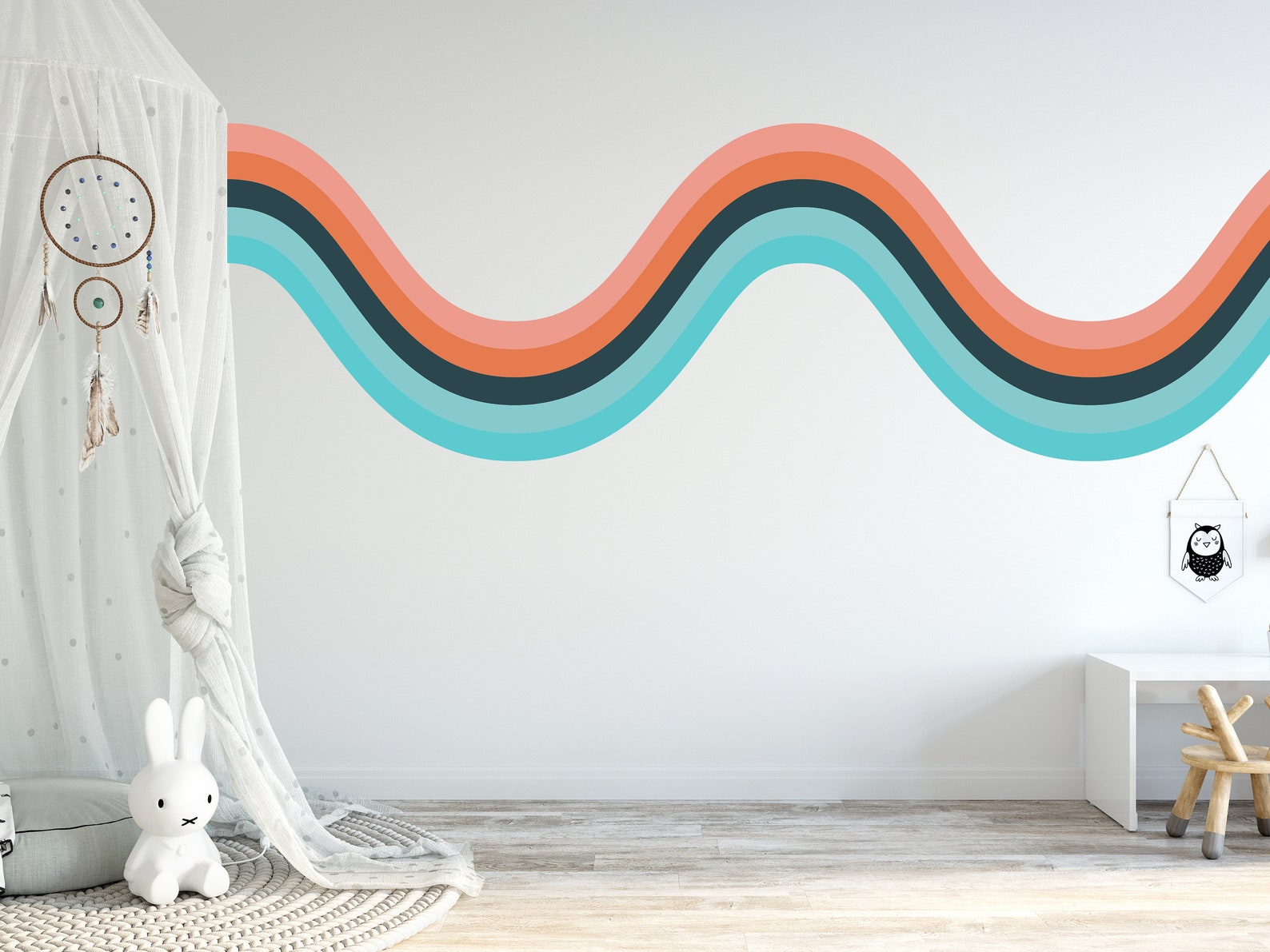 Wavy Retro Stripe Rainbow Wall Decal, Nursery Room Wall Decor, Retro ...