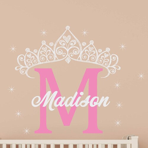 Personalized Princess Crown Decal Set Initial Name Girl Wall - Etsy