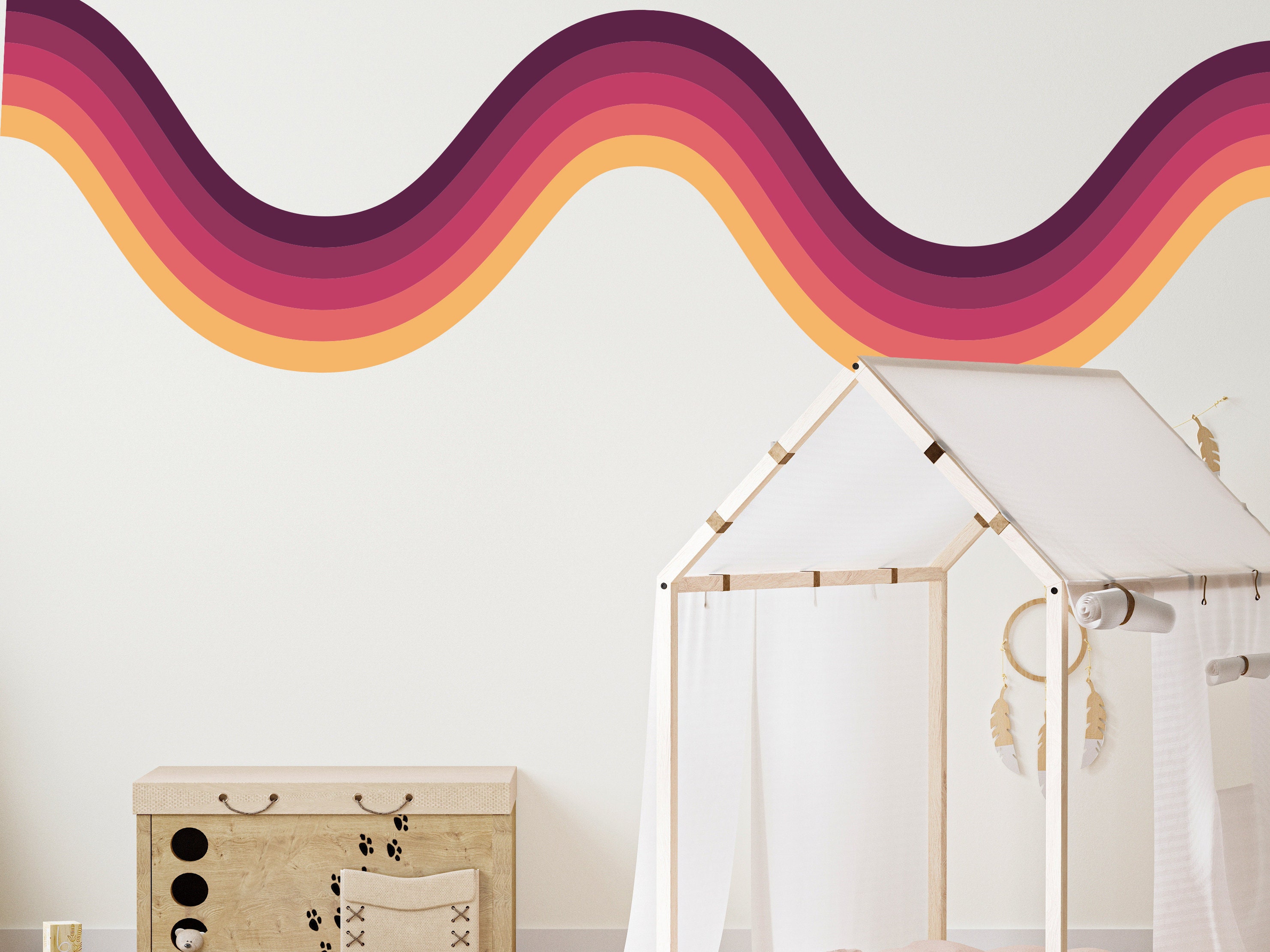 Wavy Retro Stripe Rainbow Wall Decal, Nursery Room Wall Decor, Retro ...