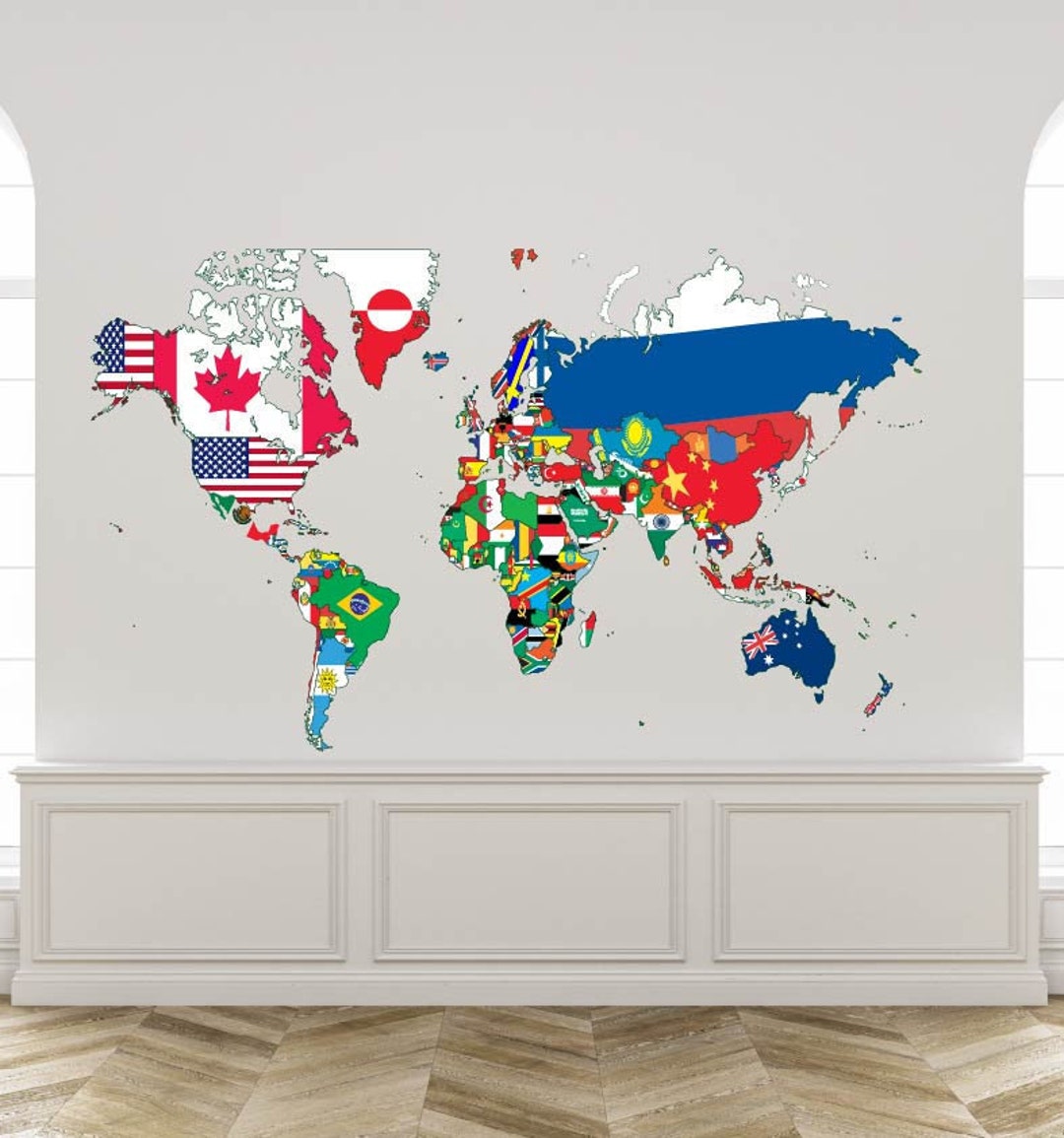 World Map Wall Decal Global World Map Decal With Countries - Etsy
