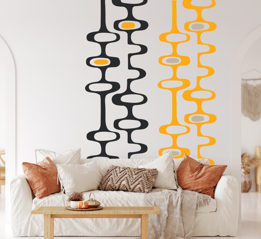 Mid-century Modern Wall Decal, Minimalist Shapes Retro Wall Sticker ...