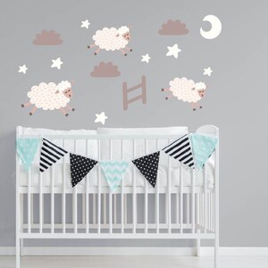 Lamb Over the Moon Wall Decal, Sheep Jumping Over Moon, Clouds Decal ...