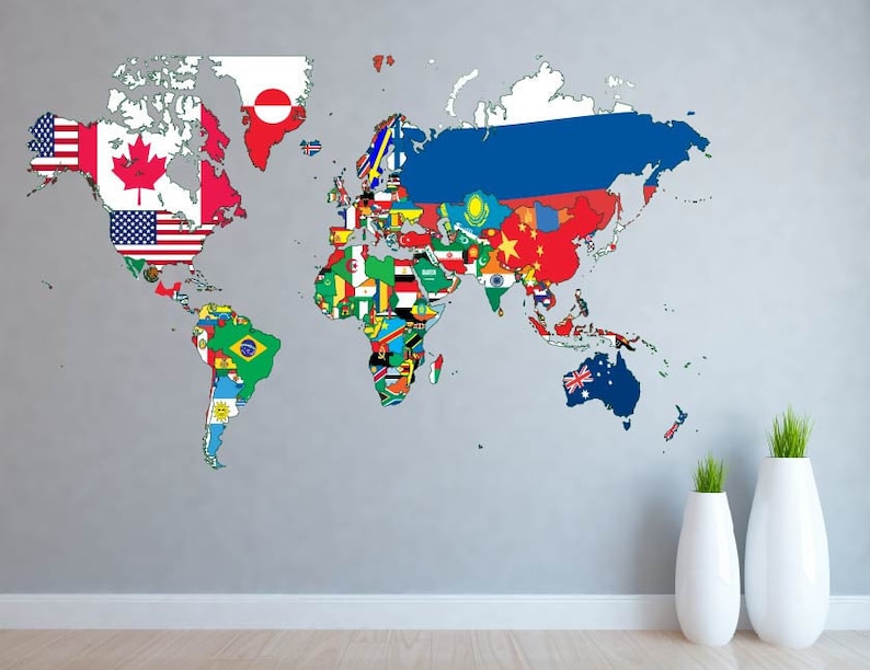 World Map Wall Decal Global World Map Decal With Countries - Etsy