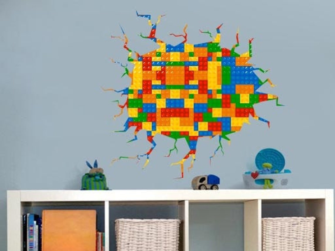 Building Blocks Wall Decal Fabric Mural Crack in the Wall - Etsy