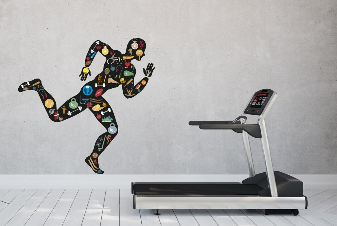 Gym Wall Decal, Workout Wall Mural, Wall Decal Sportsman, Wall Decal ...