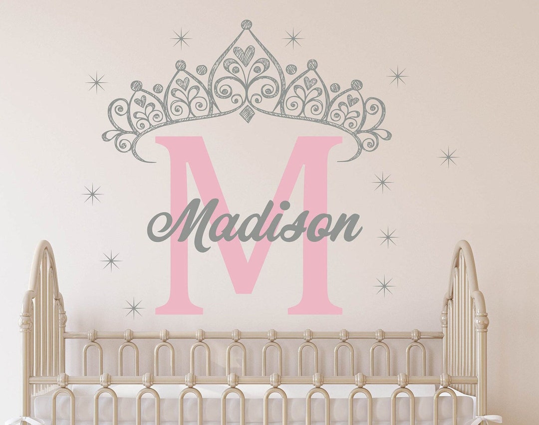 Personalized Name Wall Decal, Crown Name Decal, Princess Crown Baby ...