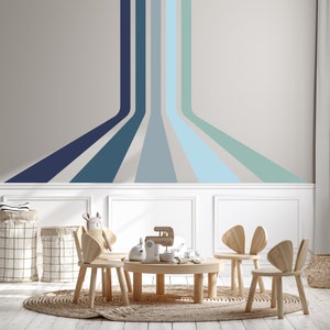 Rainbow Retro Stripe Rainbow Wall Decal, Nursery Room Wall Decor, Retro ...