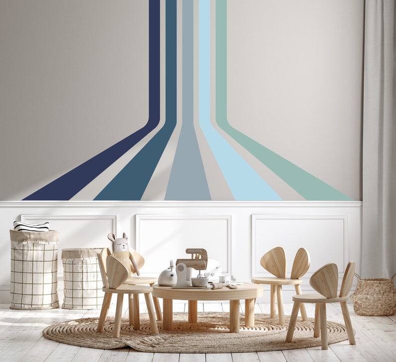 Rainbow Retro Stripe Rainbow Wall Decal, Nursery Room Wall Decor, Retro ...