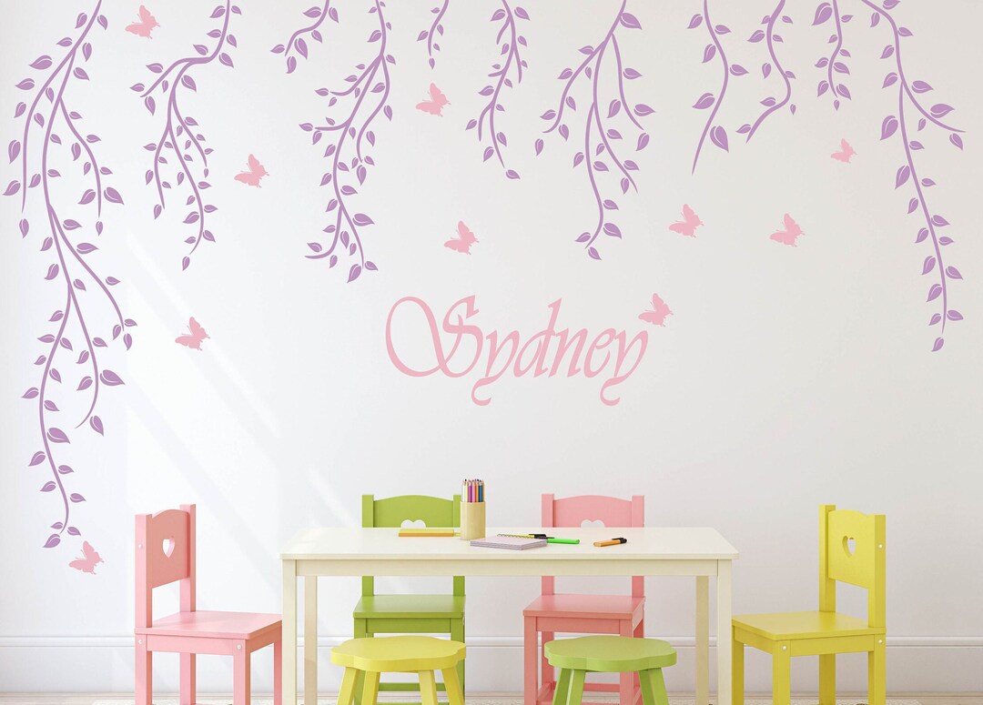 Vine Wall Decal, Custom Name, Girls Personalized Mural, Hanging Vines ...