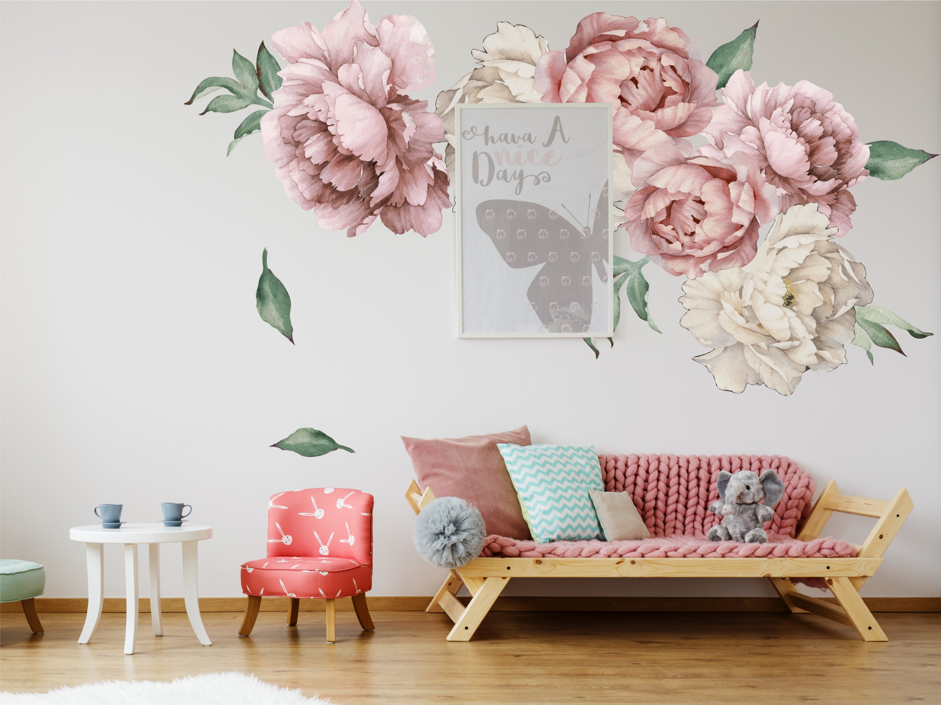 Peony Wall Decal Floral Wall Decals Watercolor Peony Large | Etsy