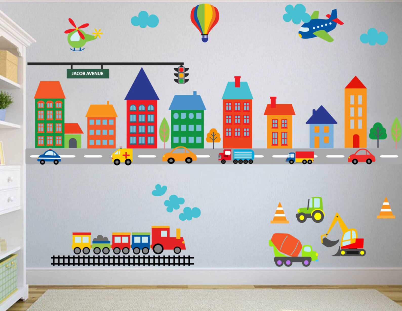 Construction Wall Decal Roads Buildings Plane Nursery Wall - Etsy