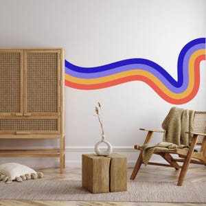Wavy Retro Stripe Rainbow Wall Decal, Nursery Room Wall Decor, Retro ...