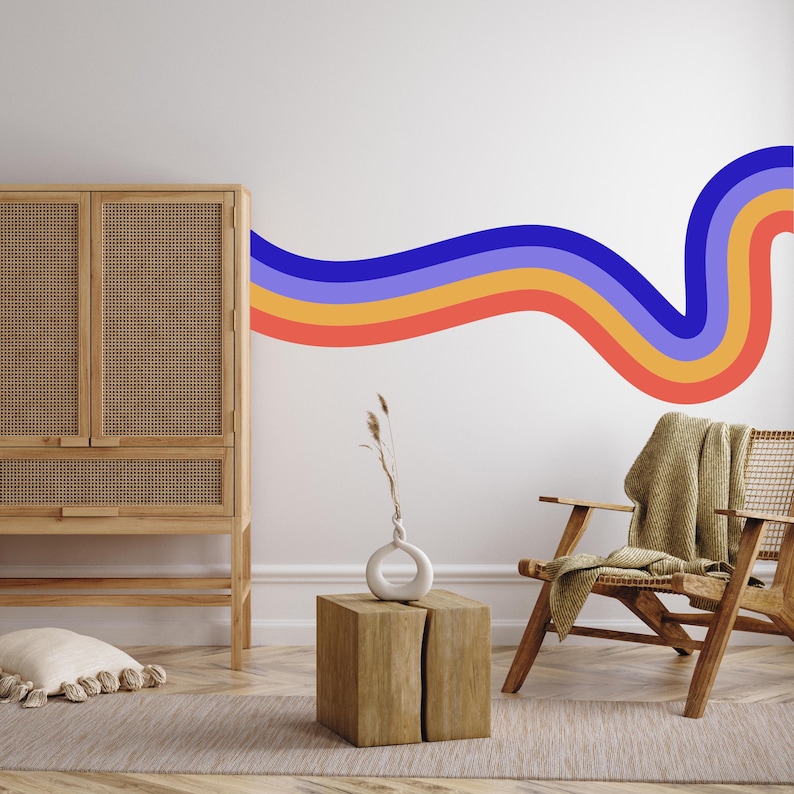 Wavy Retro Stripe Rainbow Wall Decal, Nursery Room Wall Decor, Retro ...