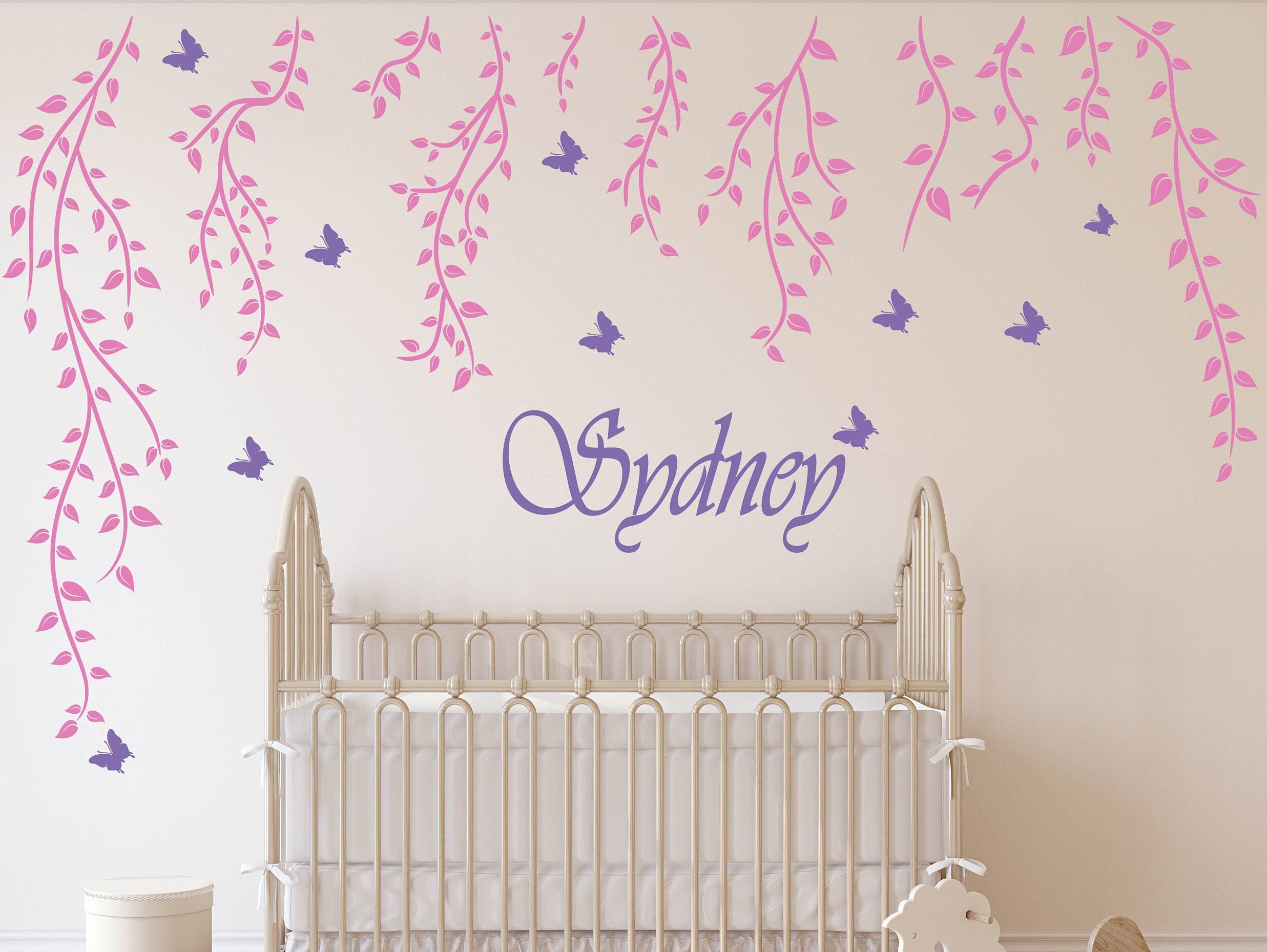 Vine Wall Decal, Custom Name, Girls Personalized Mural, Hanging Vines ...