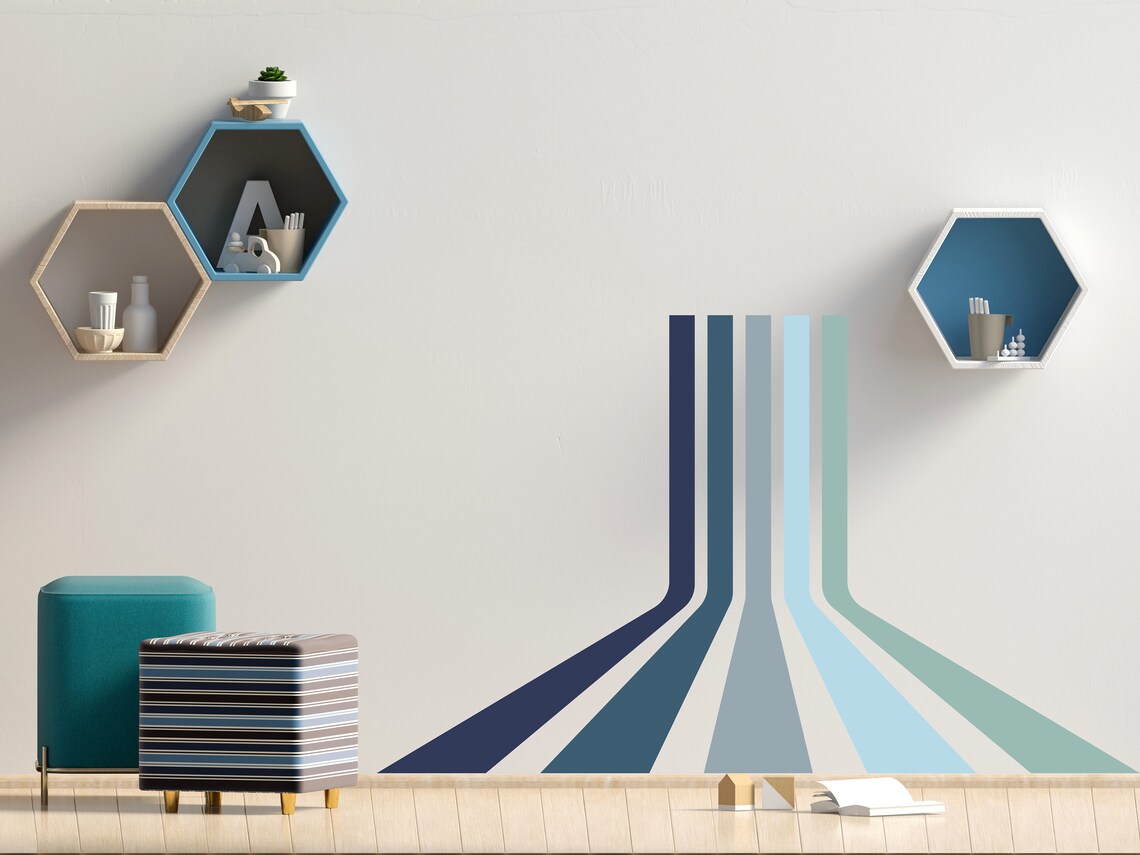 Rainbow Retro Stripe Rainbow Wall Decal, Nursery Room Wall Decor, Retro ...