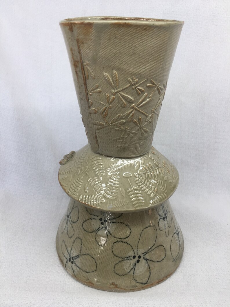 Large Funky Abstract Vase Dragonfly Flowers and Ferns - Etsy