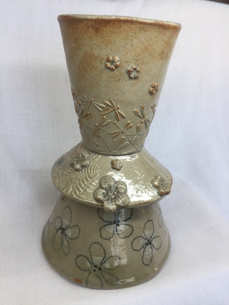 Large Funky Abstract Vase Dragonfly Flowers and Ferns - Etsy