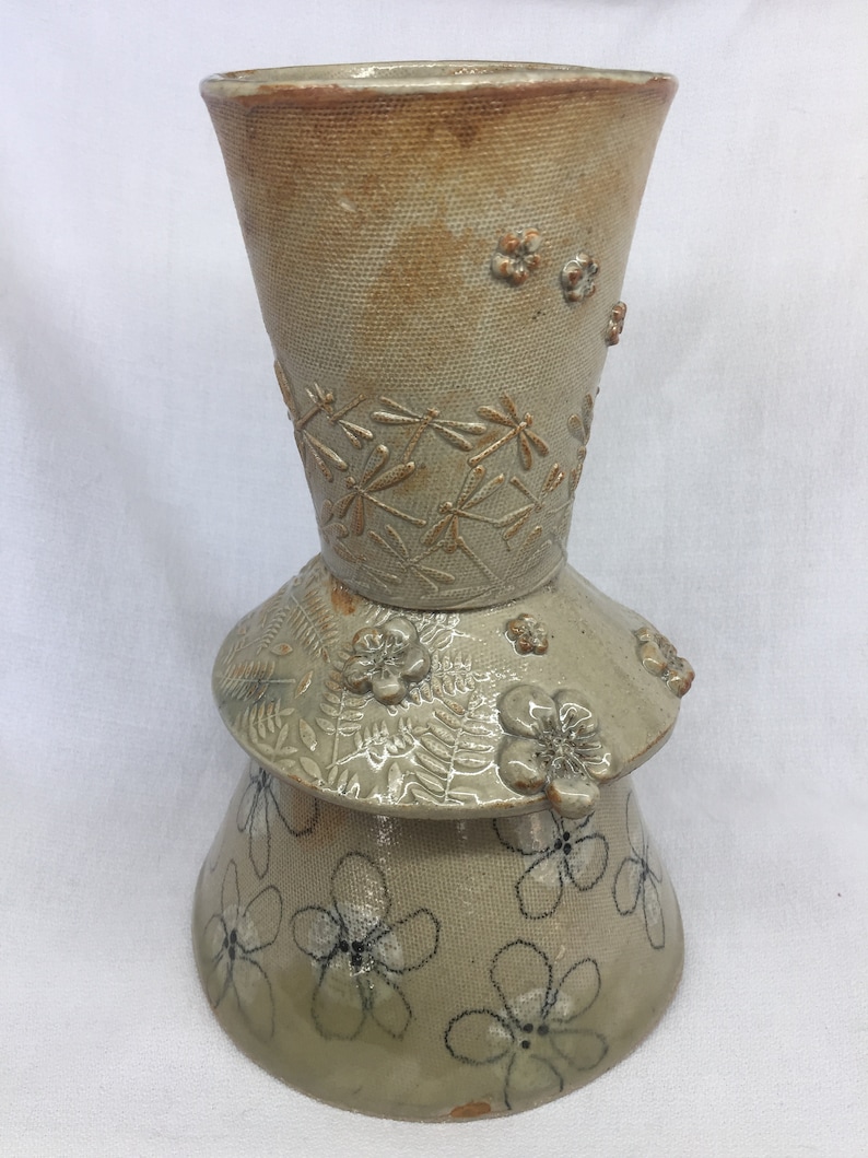 Large Funky Abstract Vase Dragonfly Flowers and Ferns - Etsy