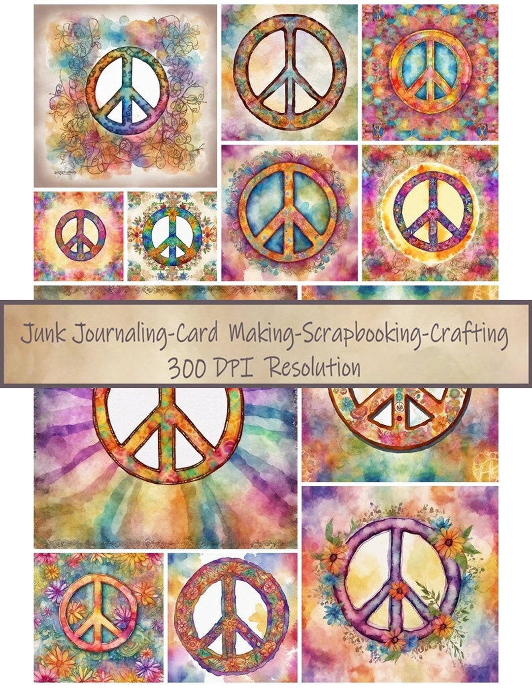 Assorted Tie Dye Peace Signs Design Watercolor Graphics - Etsy