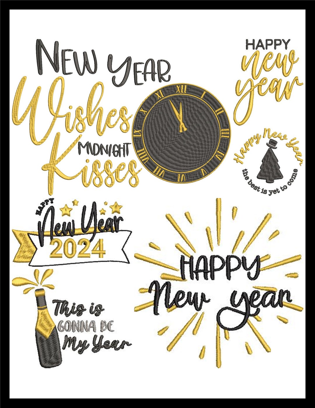 Happy New Year Machine Embroidery Design Bundle - Etsy