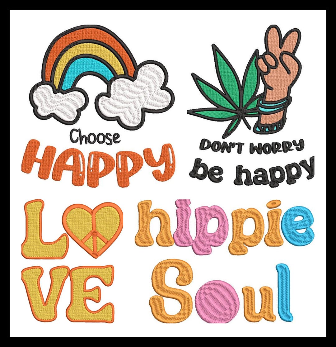 Assorted Hippie Machine Embroidery Design Bundle 1 - Etsy