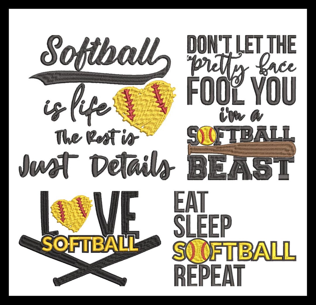 Softball Embroidery Design Bundle: Digital Downloads for Machine ...