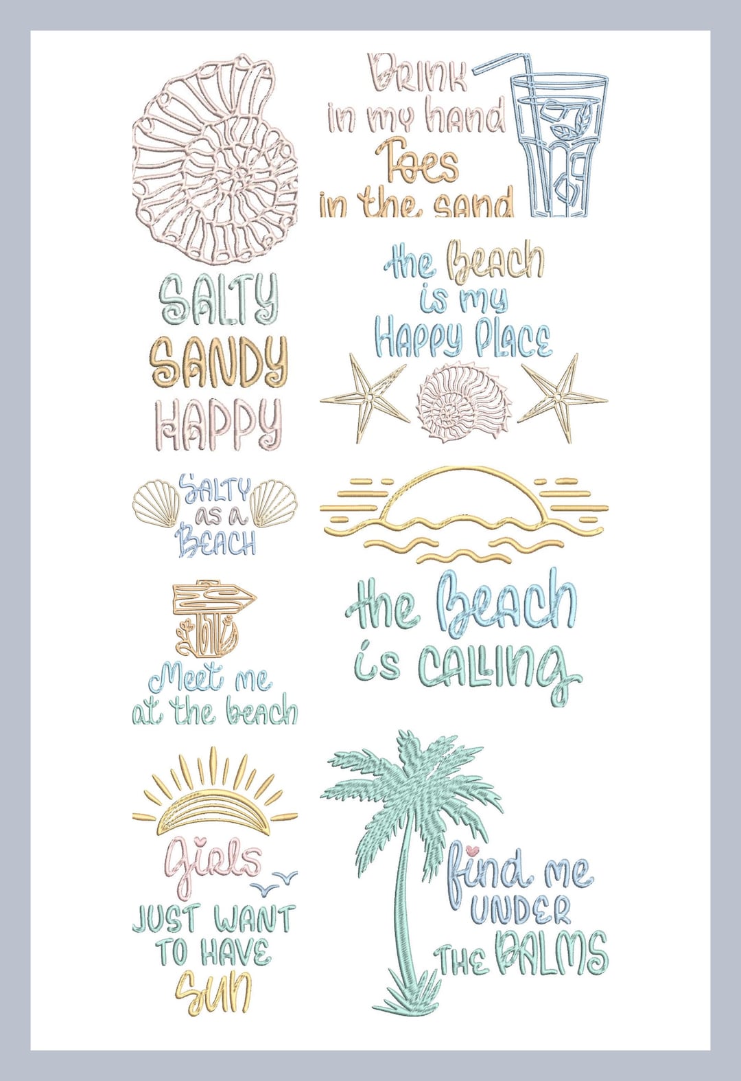 Coastal Vacation Embroidery Bundle: Machine Designs for Beach Lovers ...