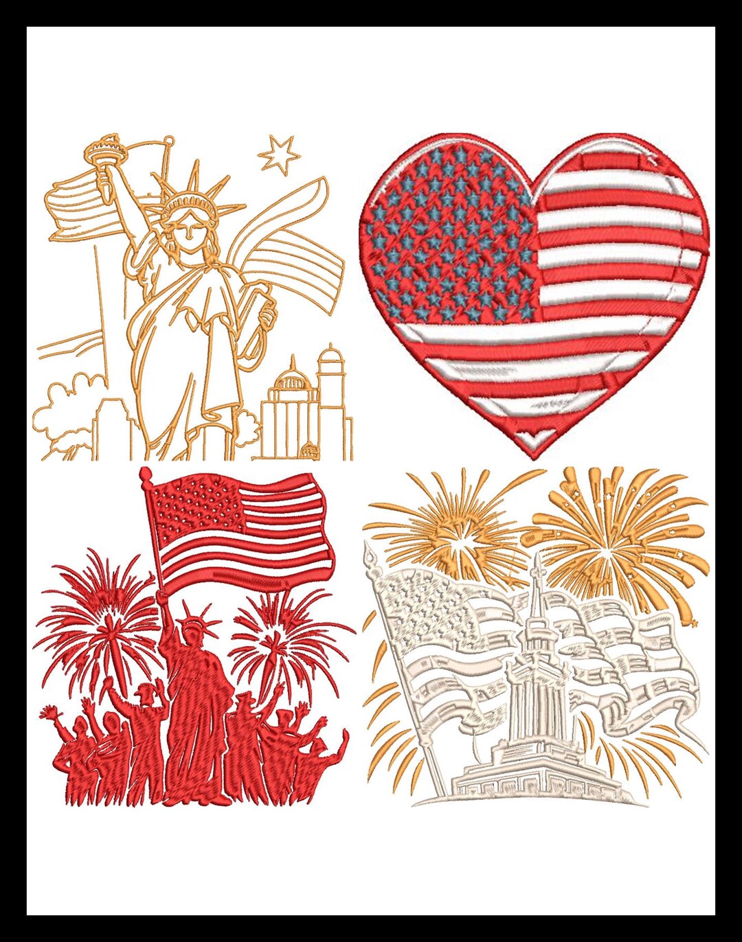 Patriotic USA Embroidery Designs Digital Collection of Motifs, Sayings ...