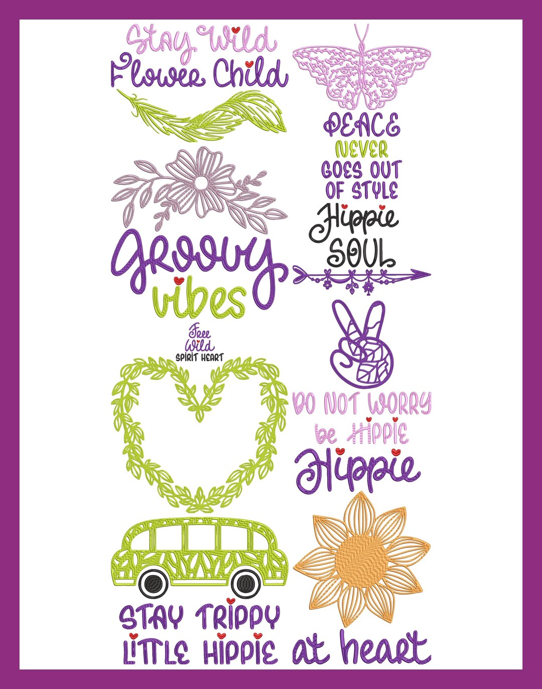 Hippie-inspired Machine Embroidery Design Collection: Peace, Love ...